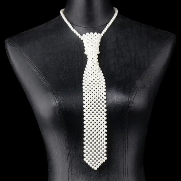 HIGH QUALITY | Jewelry | Beaded Faux Pearl Tie Color Hollow Tie White ...